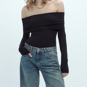Zara | Tops | Nwt Zara Off The Shoulder Polyamide Bodysuit M | Poshmark
